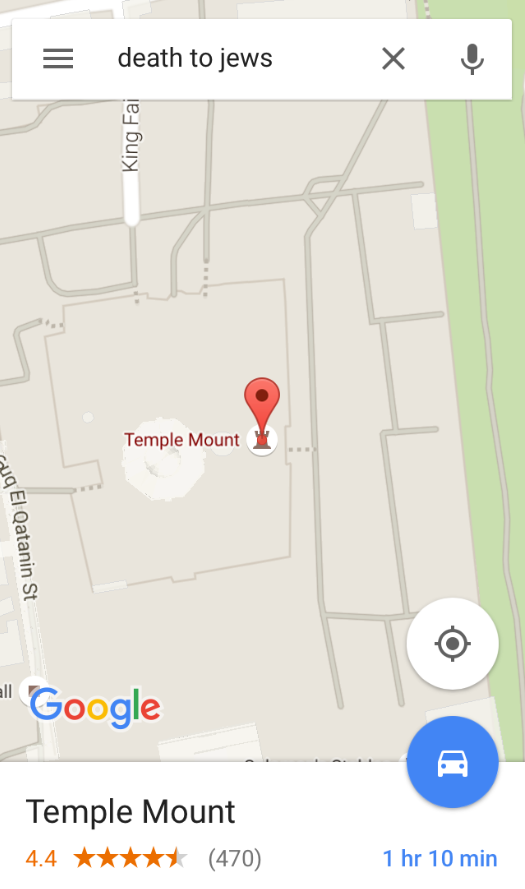 Visiting The Temple Mount? Search For 'Death To Jews' In Google Maps ...